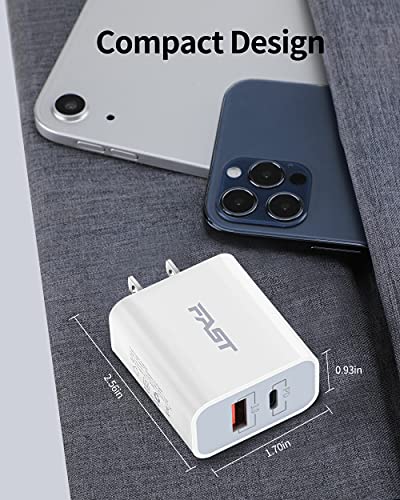 Power-7 USB C Wall Charger, 3-Pack 20W 2Port Fast USBC Charger Block Plug PD Power Adapter Type C Charging Box Brick Cube for iPhone 14 13 12 Pro Max Mini 11 SE XS XR X, Pad, Samsung, Tablet, Android