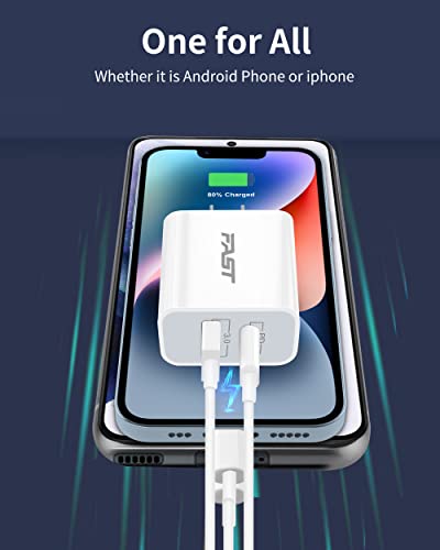 Power-7 USB C Wall Charger, 3-Pack 20W 2Port Fast USBC Charger Block Plug PD Power Adapter Type C Charging Box Brick Cube for iPhone 14 13 12 Pro Max Mini 11 SE XS XR X, Pad, Samsung, Tablet, Android