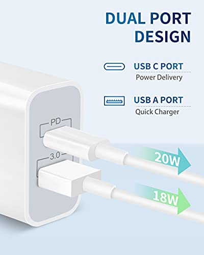 Power-7 USB C Wall Charger, 3-Pack 20W 2Port Fast USBC Charger Block Plug PD Power Adapter Type C Charging Box Brick Cube for iPhone 14 13 12 Pro Max Mini 11 SE XS XR X, Pad, Samsung, Tablet, Android