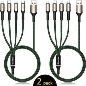 Bismdky Multi Charging Cable, 2Pack 4FT Nylon Braided Universal 4 in 1 Multiple USB Cable 3A Charging ，with Dual Phone/USB-C/Micro-USB Port Adapter Connectors for Cell Phones Tablets and More