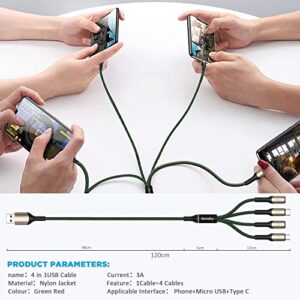 Bismdky Multi Charging Cable, 2Pack 4FT Nylon Braided Universal 4 in 1 Multiple USB Cable 3A Charging ，with Dual Phone/USB-C/Micro-USB Port Adapter Connectors for Cell Phones Tablets and More