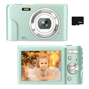 digital camera for kids boys and girls – 36mp children’s camera with 32gb sd card, full hd 1080p rechargeable electronic mini camera for students, teens, kids(green)