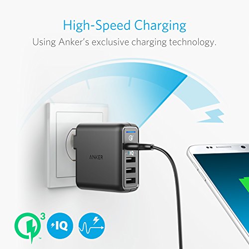 Anker Quick Charge 3.0 43.5W 4-Port USB Wall Charger, PowerPort Speed 4 for Galaxy S7/S6/edge/edge+, Note 4/5, LG G4/G5, HTC One M8/M9/A9, Nexus 6, with PowerIQ for iPhone 7, iPad, and More