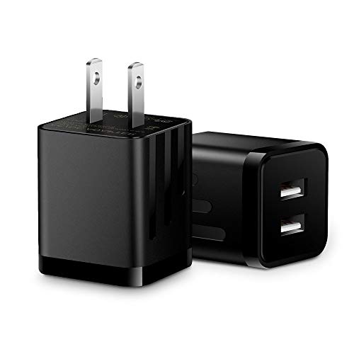 USB Wall Charger, Loxdn 2-Pack Dual Port USB Wall Plug Charging Block Adapter Charge Cube Brick Box Compatible with iPad/iPhone/iPod, Samsung, LG, Moto, Android Phone (Black)