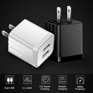 USB Wall Charger, Loxdn 2-Pack Dual Port USB Wall Plug Charging Block Adapter Charge Cube Brick Box Compatible with iPad/iPhone/iPod, Samsung, LG, Moto, Android Phone (Black)