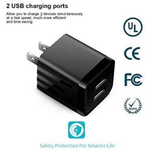 USB Wall Charger, Loxdn 2-Pack Dual Port USB Wall Plug Charging Block Adapter Charge Cube Brick Box Compatible with iPad/iPhone/iPod, Samsung, LG, Moto, Android Phone (Black)