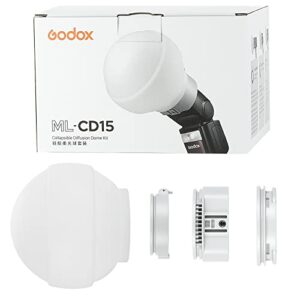 Godox ML-CD15 Diffusion Dome with 3 adapters, Flash Light Diffuser, Compatible for Godox V1 Series ML30 ML60 ML60BI AD200 AD200PRO AD300PRO AD400PRO V1S V1C V1N V1F V1O V860III-S TT685S TT660S