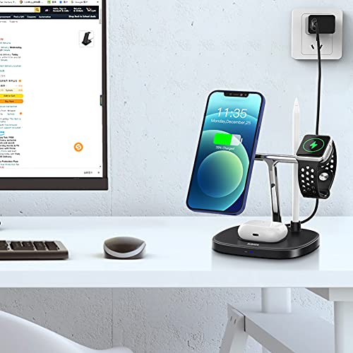 ZUBARR 4 in 1 Fast Wireless Charger, Magnetic Wireless Charging Station Compatible with iPhone 14/13/12 Series, iWatch SE/6/5/4/3/2, Airpods 2/Pro and Pencil 1nd with QC 3.0 Adapter