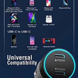 USB C Car Charger, EHO 45W (25W+20W) Dual Port PD 3.0 Dual Type C Fast Car Charger Adapter PPS Super Fast Charger Compatible with iPhone 13 Pro Max/12 Pro Max, Galaxy S22/S21/S20, iPad Air/Pro, Black