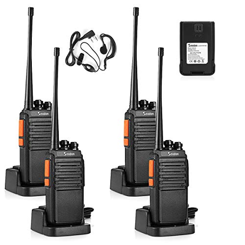 Seodon Walkie Talkies for Adults Long Range with One Extra Battery for Each Radio Rechargeable 4 Pack Up to 5 Miles Range in The Open Filed Two Way Radios with Earpiece/Headsets