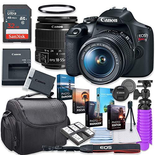 Canon EOS Rebel T7 DSLR Camera with 18-55mm Lens + 32GB Card + Accessory Photo Bundle (Renewed)