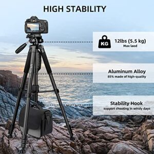 Tripod for Camera, 72 inch Tall Camera Tripod & Monopod with Remote, Professional Heavy Duty Tripod Stand for DSRL Cameras, Cell Phones, ipad, Compatiable with Canon, Nikon, Sony