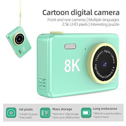 Kids Digital Camera, FHD 1080P Digital Camera for Kids with 32GB SD Card 8X Zoom Compact Point and Shoot Digital Camera, Portable Mini Kids Camera for Teens Students Boys Girls Tweens - Green