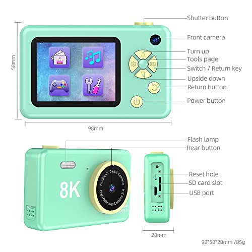 Kids Digital Camera, FHD 1080P Digital Camera for Kids with 32GB SD Card 8X Zoom Compact Point and Shoot Digital Camera, Portable Mini Kids Camera for Teens Students Boys Girls Tweens - Green