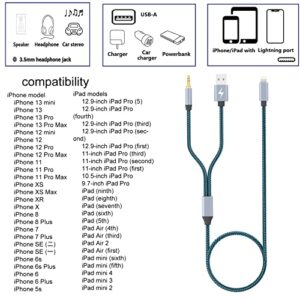 GobbaGoods Lightning to 3.5mm Aux Cord Audio Jack 2 in 1 Charging Audio Cable Works with Car Stereo Speaker Headphone Car Charger to 3.5mm Stereo Aux Cable Compatible with 13 Pro/12/11/X/8/7 3.3FT