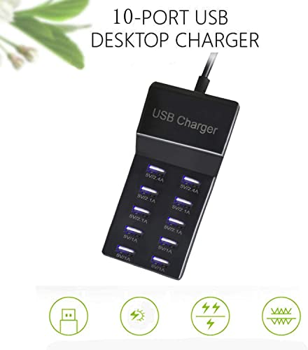 USB Charging Station10-Port USB Charger,Multiport USB Charger Station Hub, Compatible with iPhone, Galaxy, iPad Tablet, and Other USB Charging Devices1