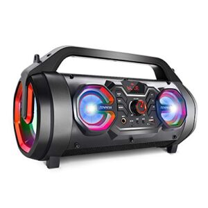 portable bluetooth speaker with subwoofer, wireless speakers with booming bass, fm radio, rgb lights, eq, stereo sound, 10h playtime, 30w loud speaker for home, outdoor, party, camping, travel