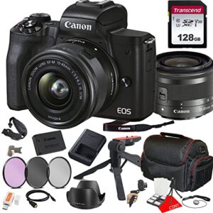 canon eos m50 mark ii 24mp mirrorless camera with 15-45mm lens + 128gb memory + case + filters + tripod + 3 piece filter kit + more (24pc bundle) (renewed)