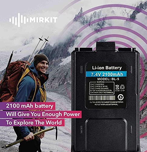 MIRKIT Baofeng Battery BL-5 Li ion 7.4V 2100mAh for Two-Way HAM Radio UV-5R v2+ BF-F8HP Rechargeable Extended Batteries, Accessories and Parts for radios Radio USA Warranty