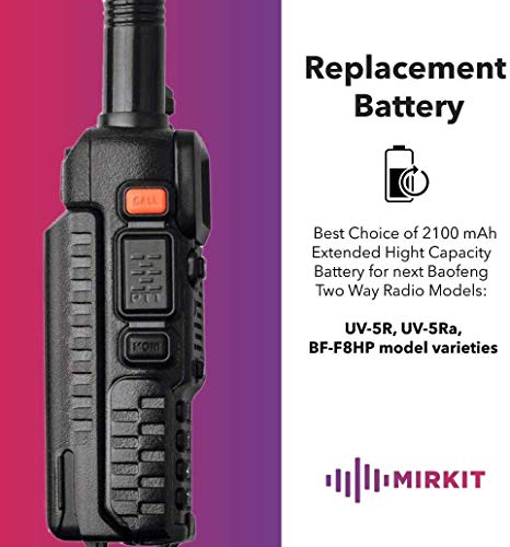 MIRKIT Baofeng Battery BL-5 Li ion 7.4V 2100mAh for Two-Way HAM Radio UV-5R v2+ BF-F8HP Rechargeable Extended Batteries, Accessories and Parts for radios Radio USA Warranty