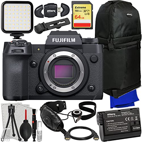 Ultimaxx Essential FUJIFILM X-H2 Mirrorless Camera Bundle (Body Only) - Includes: 64GB Extreme Memory Card, Spare Battery, Ultra-Bright LED Video Light, Padded Hand/Wrist Strap & More (23pc Bundle)