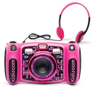 vtech kidizoom duo 5.0 deluxe digital selfie camera with mp3 player and headphones, pink