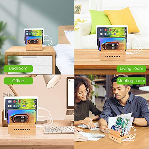 OthoKing Bamboo Charging Station, Wood Charging Station for Multiple Devices with 5 Ports USB Charger Docking Station for iPhone, iPad,Tablet, and Android Cell Phone