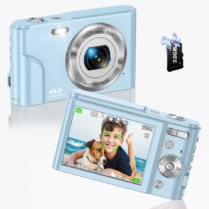 digital camera, 1080p 48mp autofocus kids video digital camera with 32gb sd card 16x digital zoom, compact point and shoot vlogging mini camera for teens children boys girls students