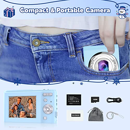 Digital Camera, 1080P 48MP Autofocus Kids Video Digital Camera with 32GB SD Card 16X Digital Zoom, Compact Point and Shoot Vlogging Mini Camera for Teens Children Boys Girls Students