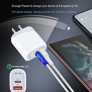 USB C Charger Block 3Pack, AILKIN 20W PD+QC 3.0 Dual Port Power Adapter, Type C Wall Charger Station Travel Box for iPhone 14 Plus 13 Pro Max 12 11 XS XR SE, iPad Mini, AirPods, Apple Watch, USBC Plug