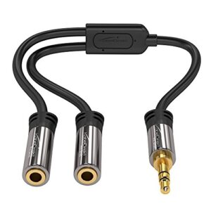 kabeldirekt – 3.5mm y adapter & jack & aux splitter (1×3.5mm male to 2×3.5mm female, connect two sets of headphones to a smartphone/tablet/notebook, stereo, 4in, black)