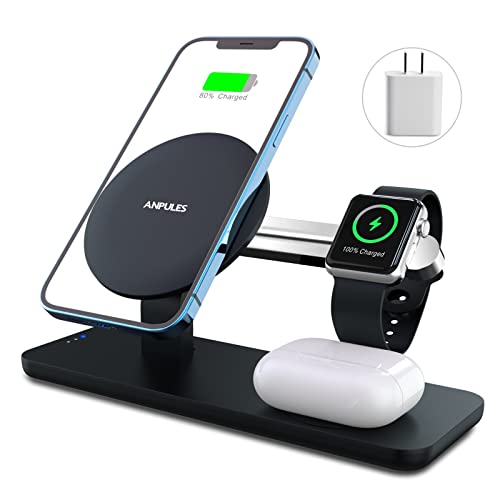 ANPULES Magnetic Wireless Charger Stand for Mag-Safe Charger Stand 3 in 1 Fast Wireless Charging Station for iPhone 13/12/Pro/Pro Max/Mini Apple Watch SE/7/6/5/4/3/2,Airpods 3/2/Pro