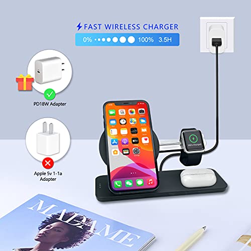 ANPULES Magnetic Wireless Charger Stand for Mag-Safe Charger Stand 3 in 1 Fast Wireless Charging Station for iPhone 13/12/Pro/Pro Max/Mini Apple Watch SE/7/6/5/4/3/2,Airpods 3/2/Pro