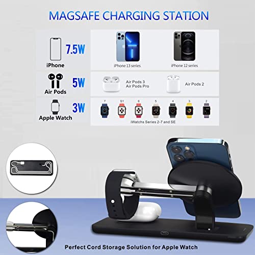 ANPULES Magnetic Wireless Charger Stand for Mag-Safe Charger Stand 3 in 1 Fast Wireless Charging Station for iPhone 13/12/Pro/Pro Max/Mini Apple Watch SE/7/6/5/4/3/2,Airpods 3/2/Pro