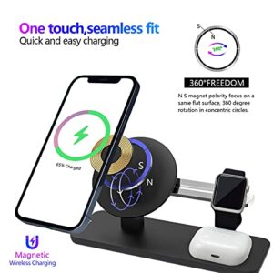 ANPULES Magnetic Wireless Charger Stand for Mag-Safe Charger Stand 3 in 1 Fast Wireless Charging Station for iPhone 13/12/Pro/Pro Max/Mini Apple Watch SE/7/6/5/4/3/2,Airpods 3/2/Pro