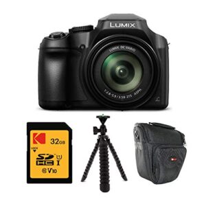 panasonic dc-fz80k lumix fz80 18.1mp 4k 60x long zoom digital camera with kodak 32gb card, holster bag, and flexible 12-inch spider tripod bundle (4 items)