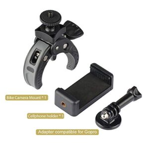 UTEBIT Camera Bike Mount Clamp with 1/4" Screw and Phone Clip for Bike, Bicycles, Vehicles, Motorcycle 360° Rotation Roll Bar Action Camera Cell Phone Handlebar Holder