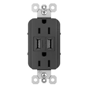 legrand radiant 15 amp decorator wall outlet with 3.1 amp usb charger, blacktm826usbbkccv4