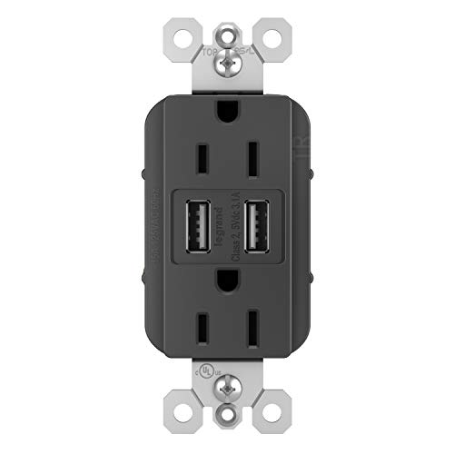 Legrand radiant 15 Amp Decorator Wall Outlet with 3.1 Amp USB Charger, BlackTM826USBBKCCV4