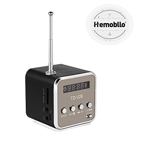 Hemobllo Mini Speaker Digital Portable Music MP3/4 Player Micro SD/TF USB Disk Speaker FM Radio Mini Digital Display Screen Speaker Music Player(Black)