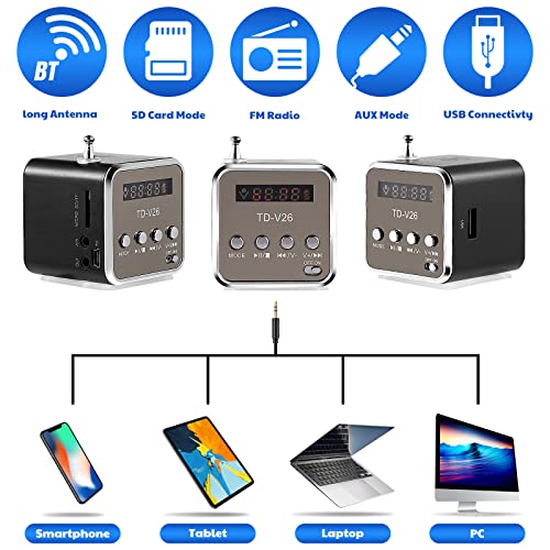 Hemobllo Mini Speaker Digital Portable Music MP3/4 Player Micro SD/TF USB Disk Speaker FM Radio Mini Digital Display Screen Speaker Music Player(Black)