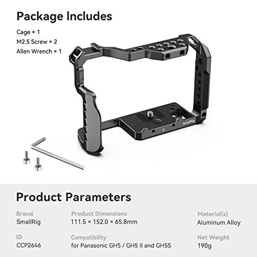 (New Version) SMALLRIG GH5 GH5 II GH5S Camera Cage with Built-in Cold Shoe and NATO Rail for Panasonic GH5 II/ GH5 / GH5S - CCP2646