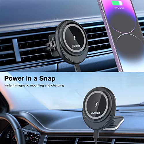 PLDHPRO Magnetic Wireless Car Charger for Magsafe Mount iPhone14/ 13/12 Pro/Pro Max/Mini, [Super Magnetic Attraction], One-Handed Rotation Fast Charging Car Air Vent Mount and Dashboard Phone Holder