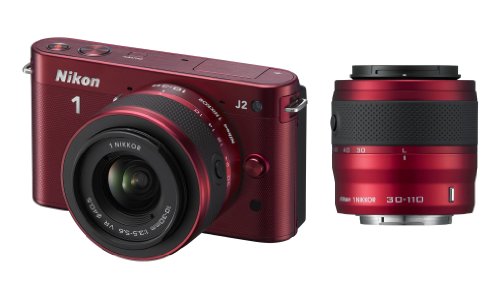 Nikon 1 J2 Compact System Camera with 10-30mm and 30-110mm Double Lens Kit - Red (10.1MP) 3 inch LCD