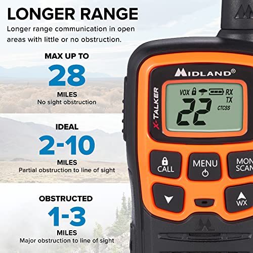 Midland - X-TALKER T51VP3, 22 Channel FRS Two-Way Radio - Extended Range, 38 Privacy Codes, NOAA Weather Alert (3 Pack) (Black/Orange)