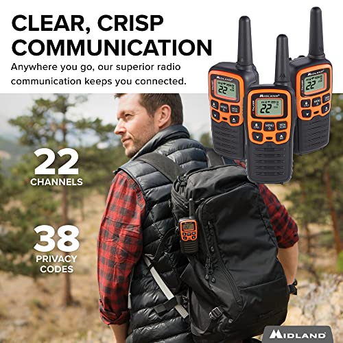 Midland - X-TALKER T51VP3, 22 Channel FRS Two-Way Radio - Extended Range, 38 Privacy Codes, NOAA Weather Alert (3 Pack) (Black/Orange)