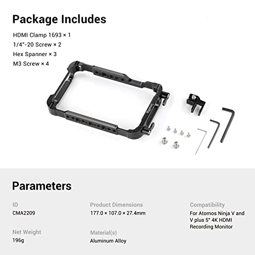 SmallRig Ninja V Cage/Ninja V+ Monitor Cage for Atomos Ninja V and Ninja V+,Built-in NATO Rail and HDMI Cable Clamp Monitor Cage CMA2209