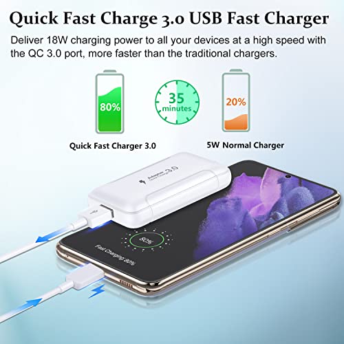 Flat USB Wall Charger, Costyle 3 Pack 18W Quick Fast Charge 3.0 Slim USB Wall Plug Adapter Fast Charging Block with Foldable Plug Compatible for iPhone 11 XR 8 Plus, Samsung Galaxy S10 S9 (White)