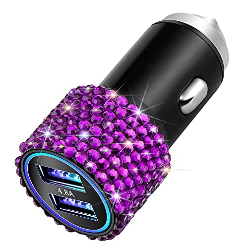 OTOSTAR Dual USB Car Charger, 4.8A Output, Bling Rhinestones Car Decorations Accessories Fast Charging Adapter for iPhones Android iOS, Samsung Galaxy, LG, Nexus, HTC (Violet)