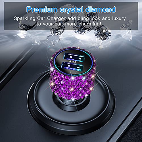 OTOSTAR Dual USB Car Charger, 4.8A Output, Bling Rhinestones Car Decorations Accessories Fast Charging Adapter for iPhones Android iOS, Samsung Galaxy, LG, Nexus, HTC (Violet)